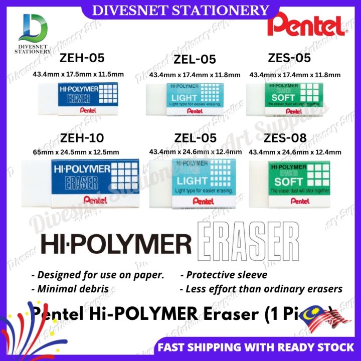 Pentel Hi-POLYMER Eraser Pemadam Pensil Pensel - Soft/Light/Standard | Lazada