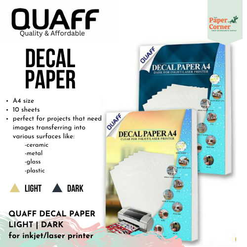 QUAFF WATERSLIDE DECAL PAPER DARK/LIGHT A4 10 sheets TRANSFER PAPER ...