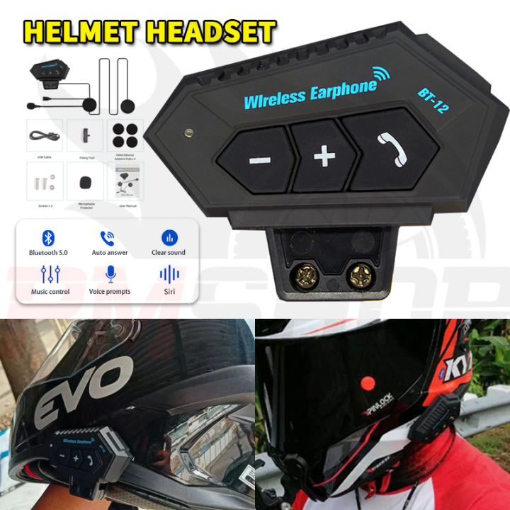 PMShop BT12 Motorcycle Helmet Bluetooth Headset Waterproof Bass Sound ...