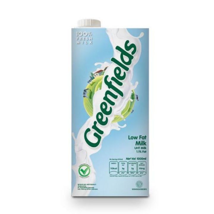 GREENFIELDS low fat fresh milk - susu segar rendah gula - kotak 1000 g ...