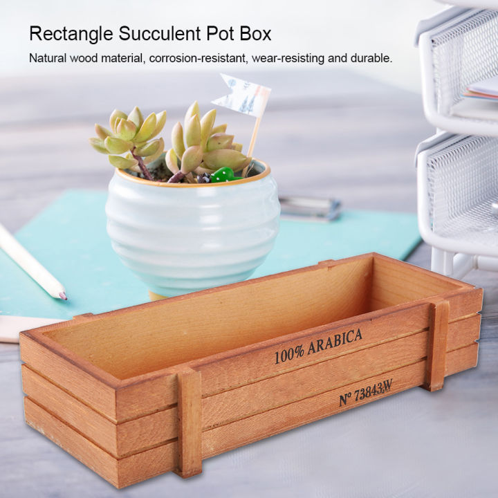 [Pleasant day] Vintage Wood Flower Planter Succulent Pot Rectangle Box For Home Desktop Storage ...