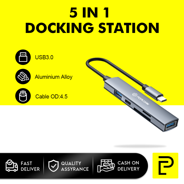 Popcorn 5 in 1 USB 3.0 Type C Hub High-Speed USB Splitter Docking ...