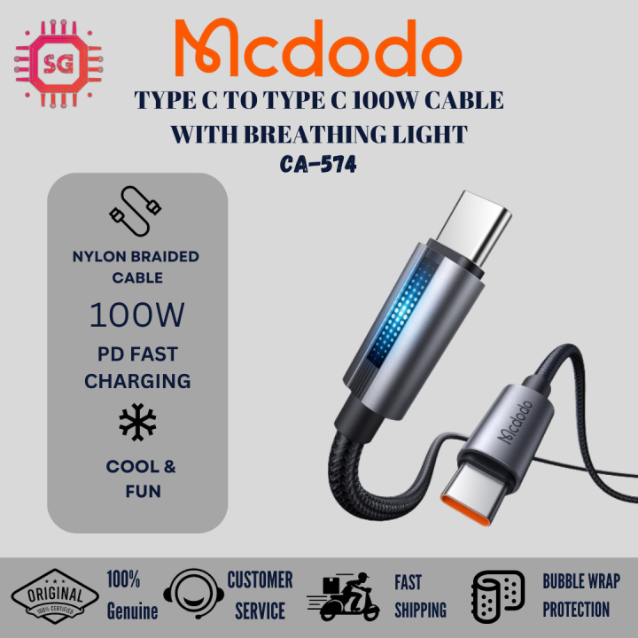 MCDODO TYPE C TO TYPE C 100W CABLE WITH BREATHING LIGHT | Lazada