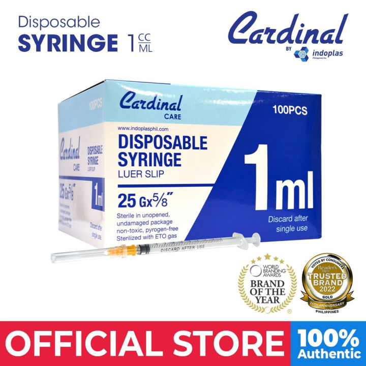 Indoplas 25G Cardinal Care Disposable Syringe Luer Slip 1ml Box of 100 ...