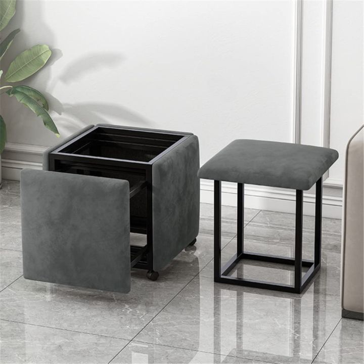 Stackable Sofa Chair Stool, 5 in 1 Seating Cube Footstool with Wheels ...