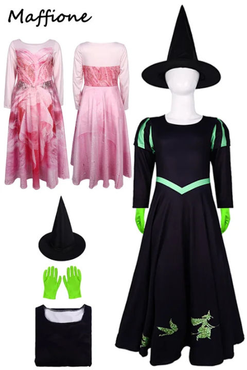 Kids Girls Glinda Elphaba Cosplay Costume Movie Wiked Roleplay Witches ...
