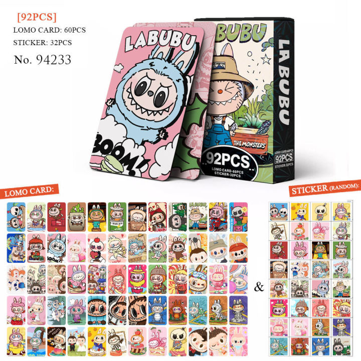 92 Pcs/Box Cartoon LABUBU Cards and Sticker Collection Postcard Anime ...