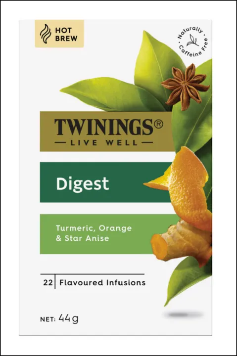 Twinings Live Well Herbal Digest Tea Bags, 22-Pack Box, Caffeine-Free ...