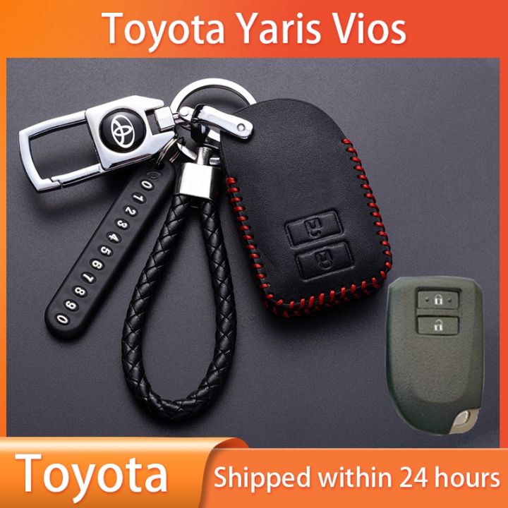 Toyota Yaris Vios Leather Key Case Cover Remote Key Fob Shell Keychain ...