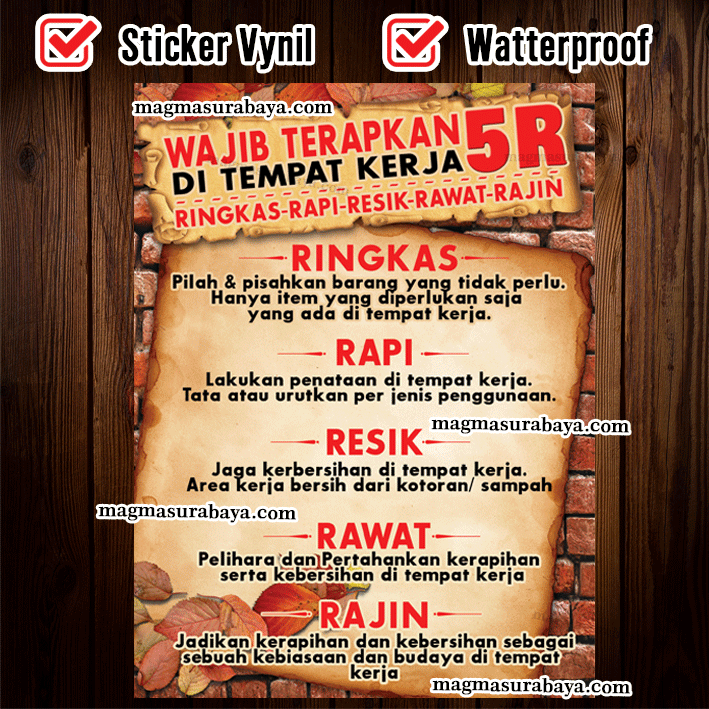 Stiker Wajib terapkan 5 R - Ringkas - rapi - resik - rawat - rajin ...