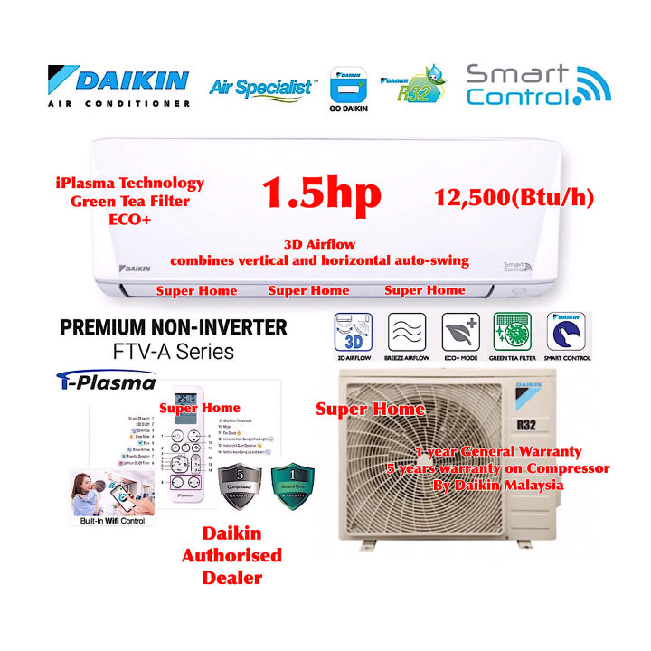 Daikin Premium Non Inverter 1.5hp R32 Aircond FTV35AB & RV35AB-3WM-LF (WiFi) Daikin Non Inverter ...