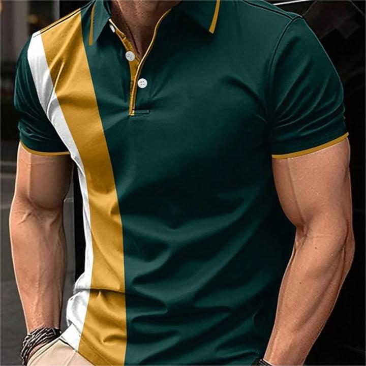 Men's Polo Shirt Button Up Polos Casual Sports Lapel Short Sleeve ...