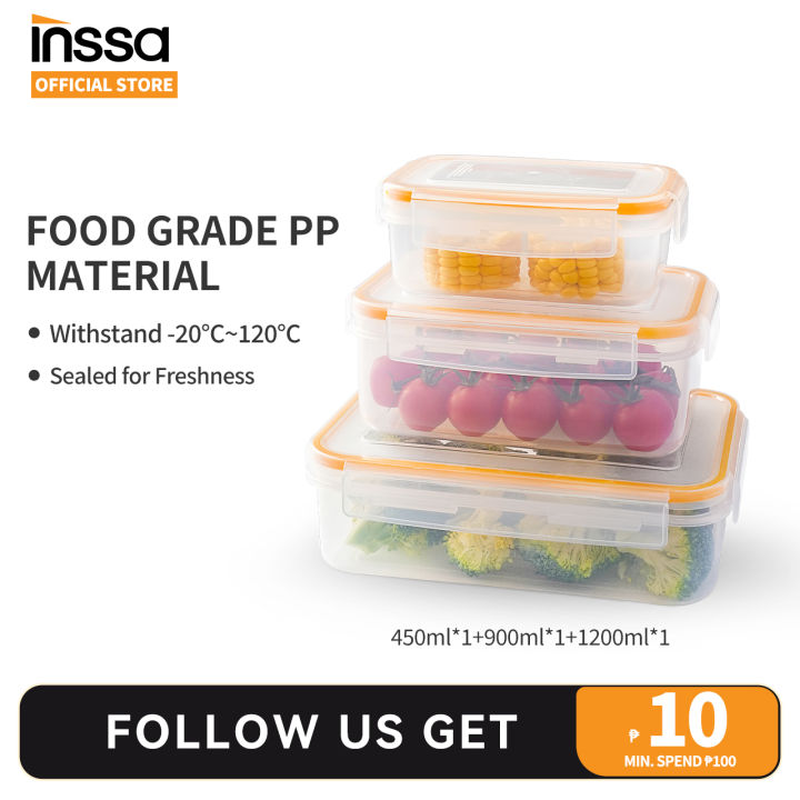 INSSA Set of 3 Plastic Airtight Food Storage Containers BPA Free ...