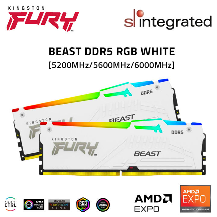 Kingston FURY Beast RGB DDR5 White (AMD EXPO) Desktop Gaming Memory RAM - 5200MHz/5600MHz/(CL36 ...
