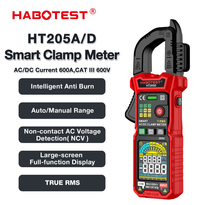 HABOTEST HT205 digital clamp multimeter 600A AC/DC current and 600V AC ...