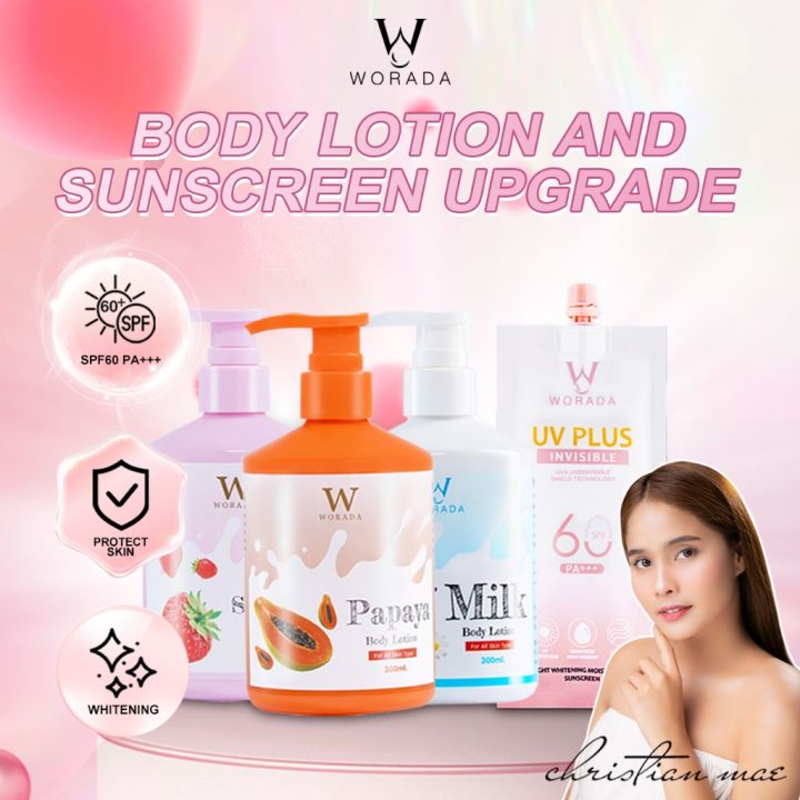 WORADA SPF60 Sunscreen upgraded 50g and 7days whitening body lotion ...