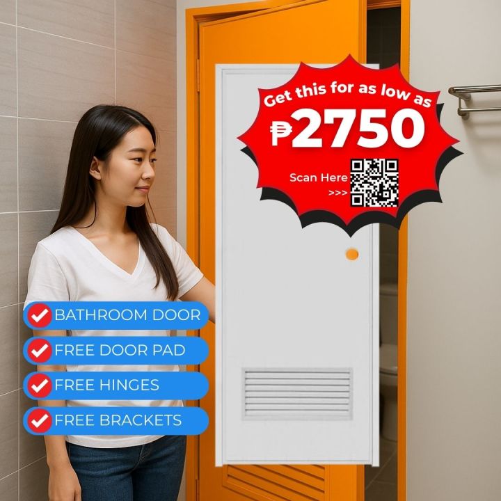 Affordable PVC Bathroom Door 70x210cm or 80x210 cm – w/ Louver, Hinges, Brackets & Door Pad ...