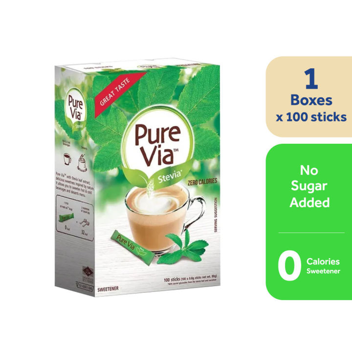 Pure Via Stevia Zero Calorie Sweetener 100 Sticks - 1 (Stevia Sweetener ...