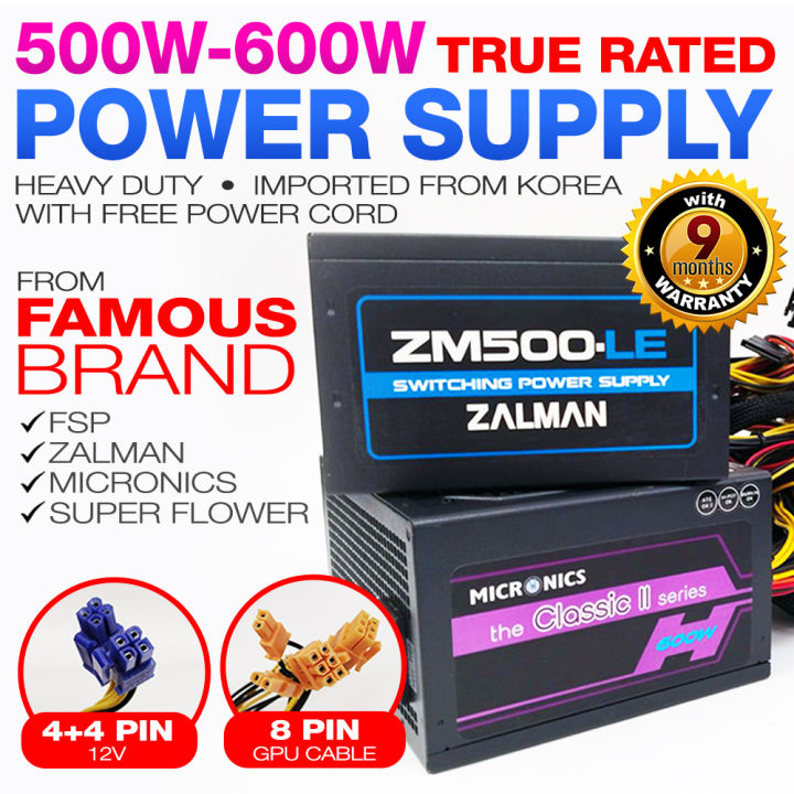 Power Supply 500W True Rated PSU with GPU Cable / PSU for PC Computer ...