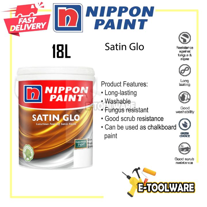 18L Nippon Paint Satin Glo White Indoor Acrylic-based Paint Wall Paint ...