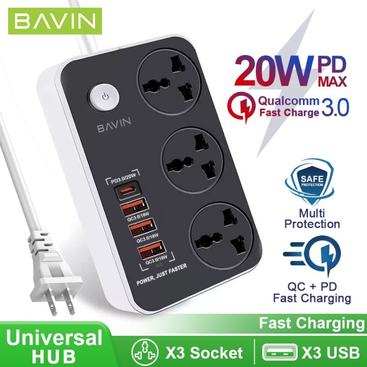 BAVIN PC262 7 in 1 USB Charger HUB Extension w/ PD 20W Type-C Plus USB ...