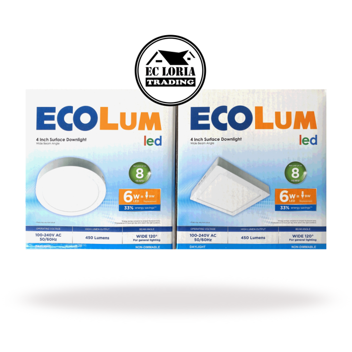 Ecolum Surface Downlight 6W Square and Round (4 Inches) | Lazada PH