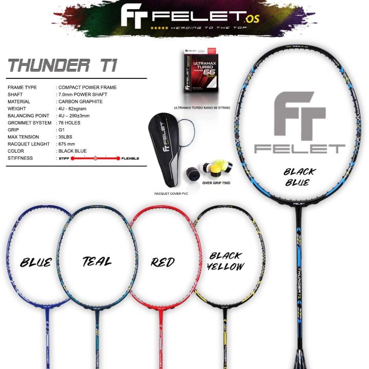 FELET THUNDER T1 BADMINTON RACQUET 4U | Lazada