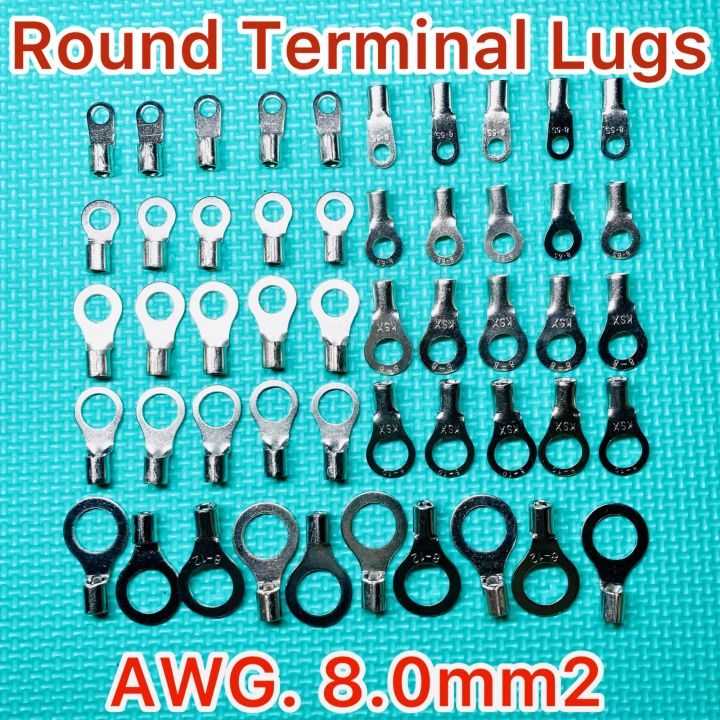 RNB 8-5 to 8-12 (AWG.8.0mm2) Round Eye Non-Insulated Terminal Lugs ...