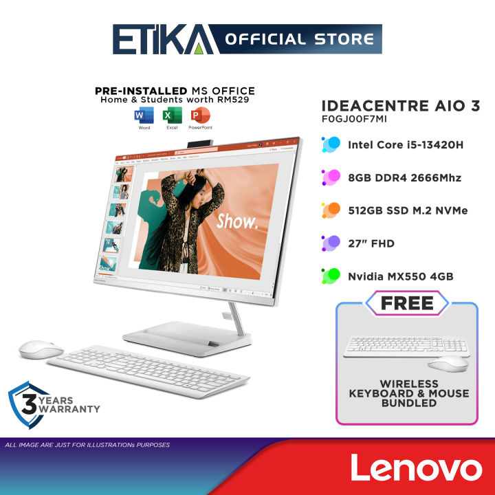 Lenovo IdeaCentre AiO 3 27IAP7 F0GJ00F7MI 27" FHD AiO PC | Intel i5-13420H, 8GB, 512GB, MX550 ...