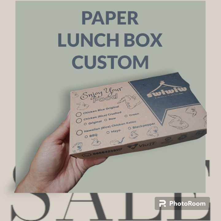 (200 Pcs) Kotak Makan Kertas Kraft Custom 200 Pcs – Lunch Box Takeaway ...