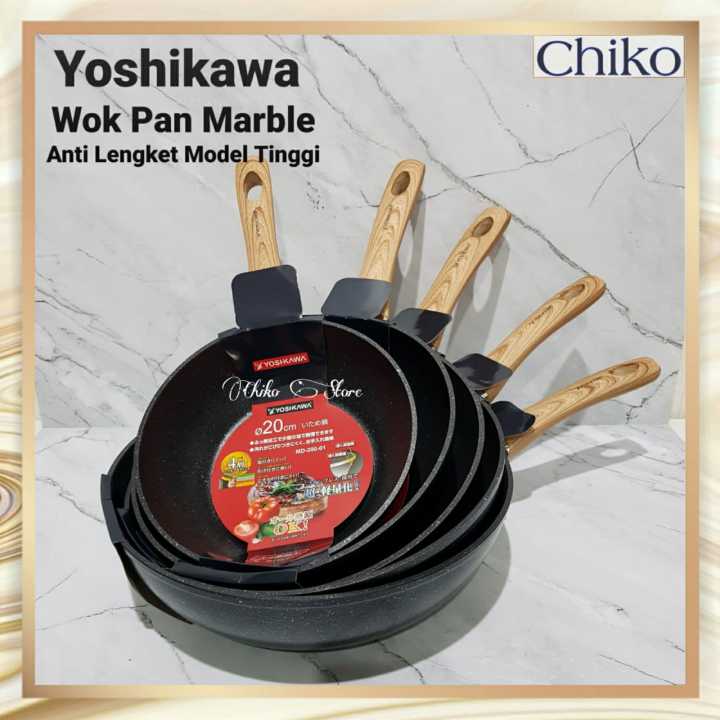Yoshikawa Wok Pan Marble Teflon Anti Lengket Model Tinggi 26cm - 30cm | Lazada Indonesia