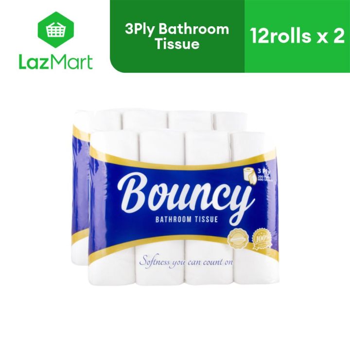 Bouncy Bathroom Tissue 3 Ply - 12 Rolls x 2 Packs (24 Rolls) | Lazada PH
