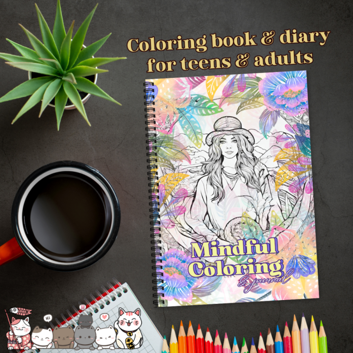 COLORING BOOK & DIARY FOR TEENS AND ADULTS GOOD FOR RELAXATION AND ...