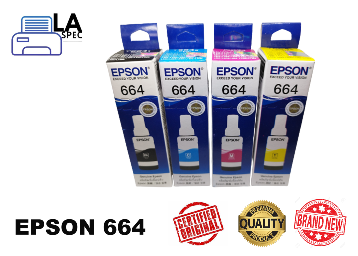 Epson 664 Original inks - BK/CY/MG/YW for L1300, L200, L220,L300, L310, L350, L365, L565, L120 ...