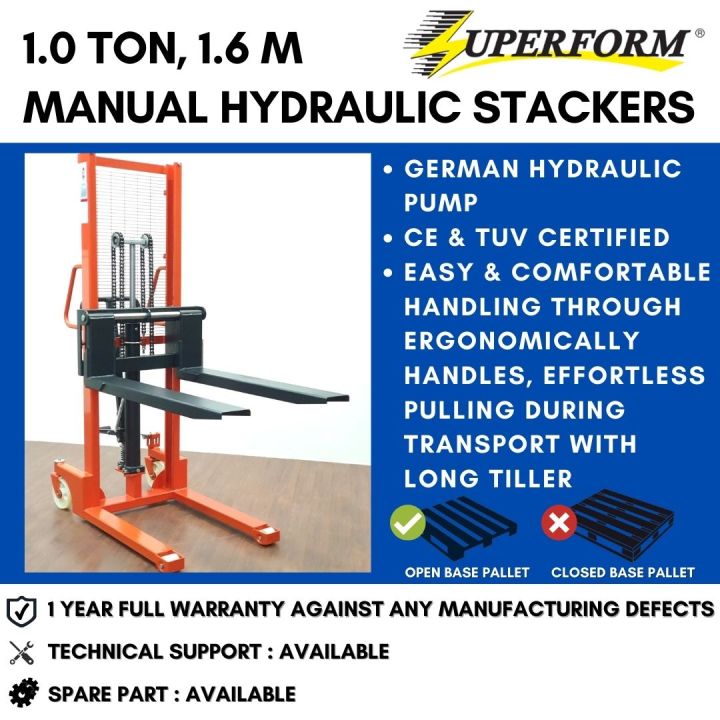 SUPERFORM 1 ton, 1.6m Stacker Heavy Duty Premium Manual Hand Hydraulic ...