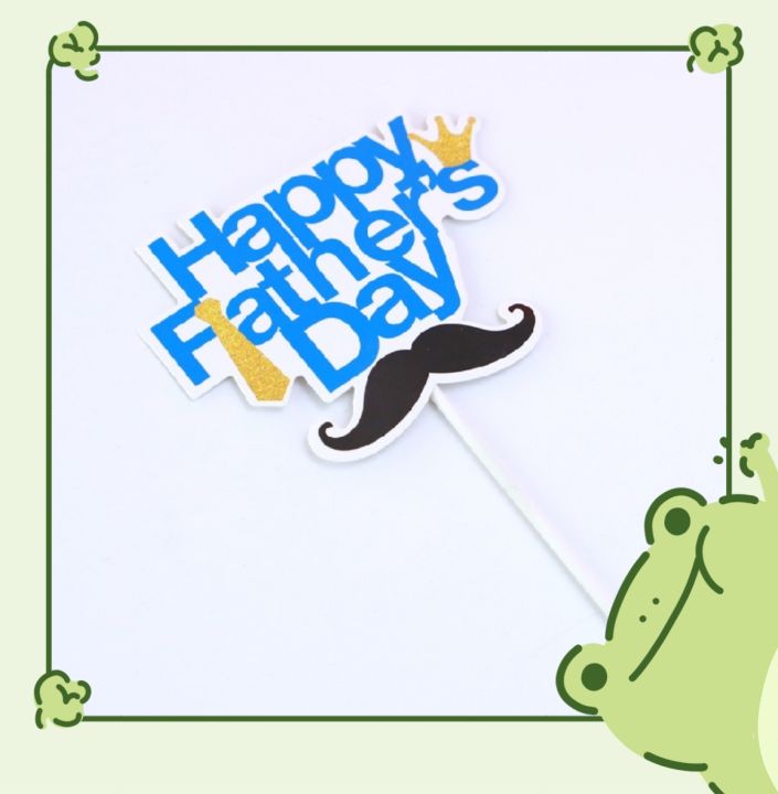 Mustache Blue Happy Father S Day Theme Paper Card Cake Topper Plug In