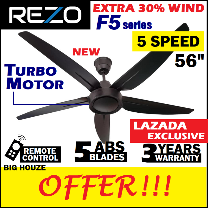 [UPGRADED MOTOR] Rezo 5 SPEED F5 Series Remote Control Ceiling Fan 56 ...
