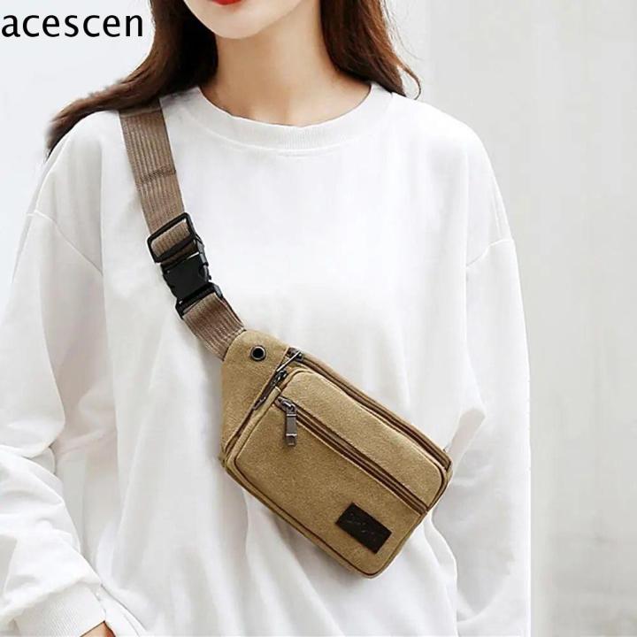 ACESCEN จุได้มาก กระเป๋าคาดเอวอเนกประสงค์ ผ้าใบแคนวาส ปรับได้ปรับได้ กระเป๋ากีฬาสะพายข้าง ...