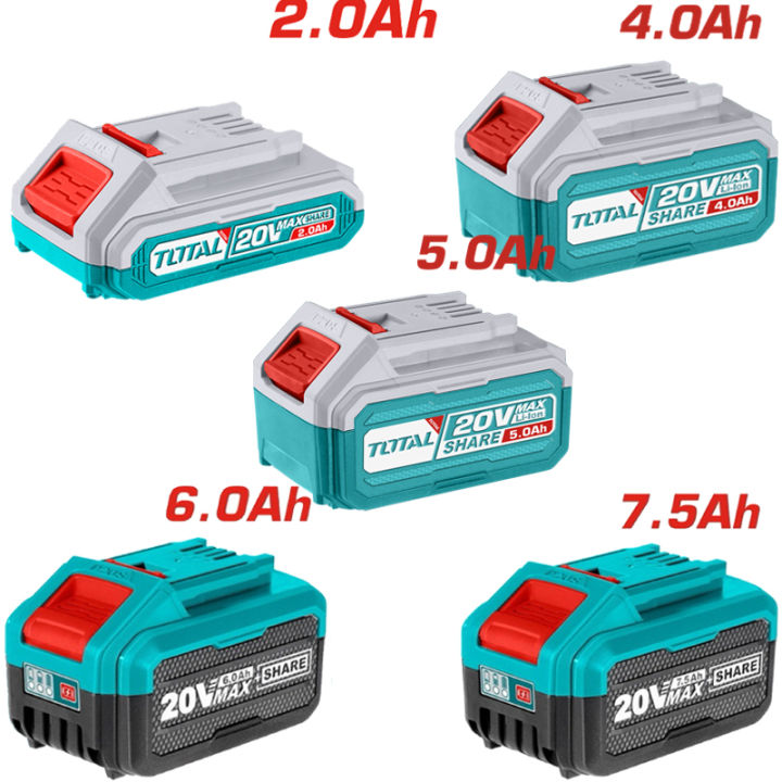 TOTAL แบตเตอรี่ ลิเธียมไอออน 20V 2.0Ah TFBLI20011 / 4.0Ah TFBLI20021 / 6.0Ah TFBLI2060 / 7.5Ah ...