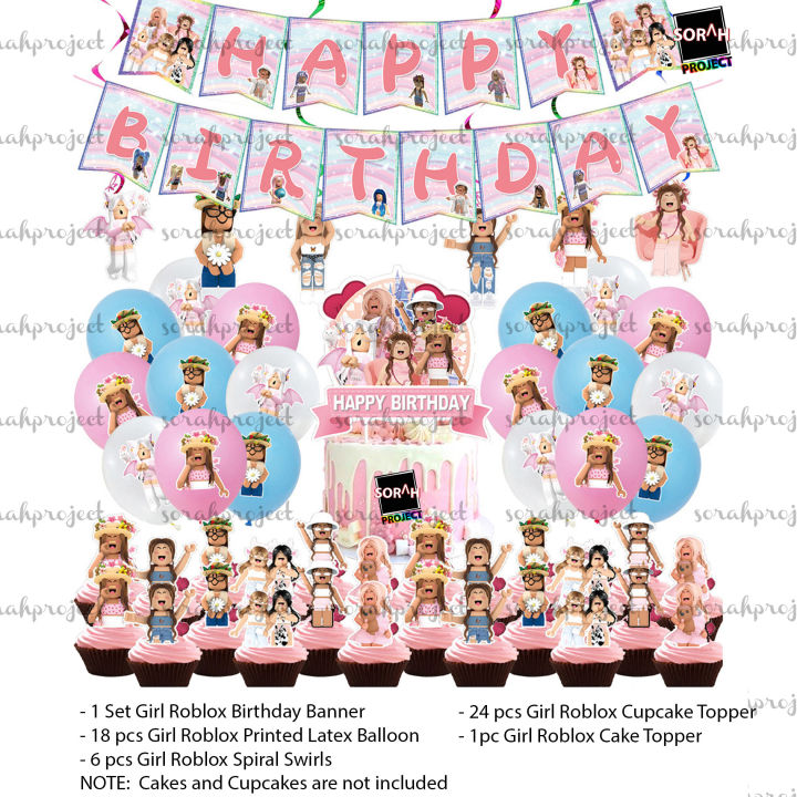 Pink Roblox Girl Birthday Party Decoration Theme Set Package gamer ...
