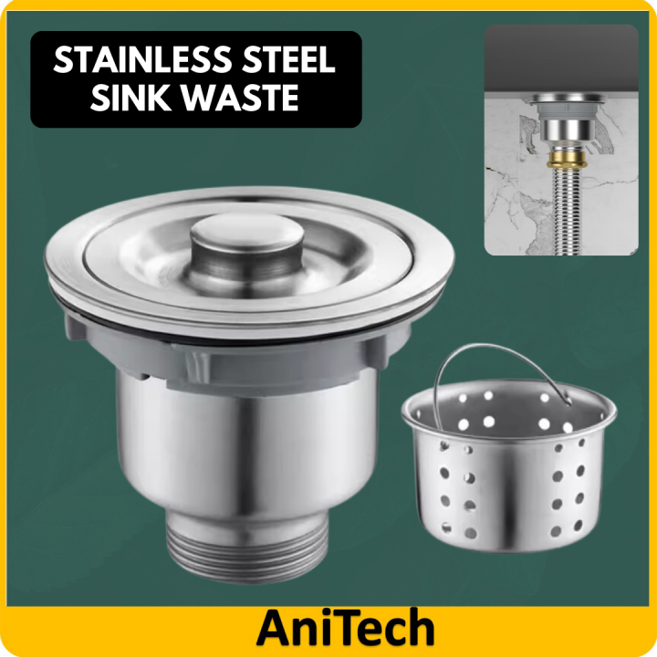 T4 STAINLESS STEEL WASTE C/W BASKET DRAINER SUS304 WASTE WITH FILTER ...