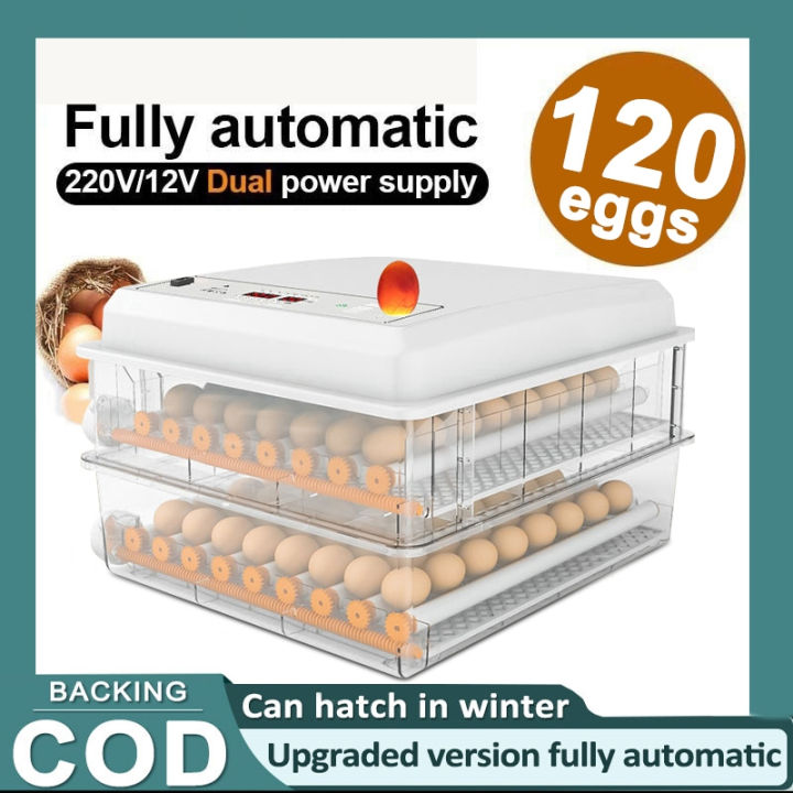 Eggs Fully Automatic Egg Incubator 220V/12V 130 Eggs Incubator Intelligent Digital Hatcher ...