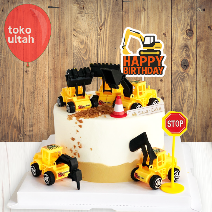 Topper Kue Tema Mobil Konstruksi + Rambu Jalan Hiasan Ulang Tahun Anak ...