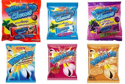 Dynamite Chews/Dynamite ไดนาไมท์ ลูกอมสอดไส้ 50เม็ด-ไดนาไมท์ ชิวส์ มี 3 รส บรรจุ 25 ซอง 125g. (3 ...