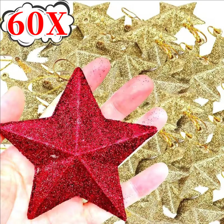 60pcs 5cm Glitter Pentagram Christmas Tree Hanging Ornament / Mini 3D ...
