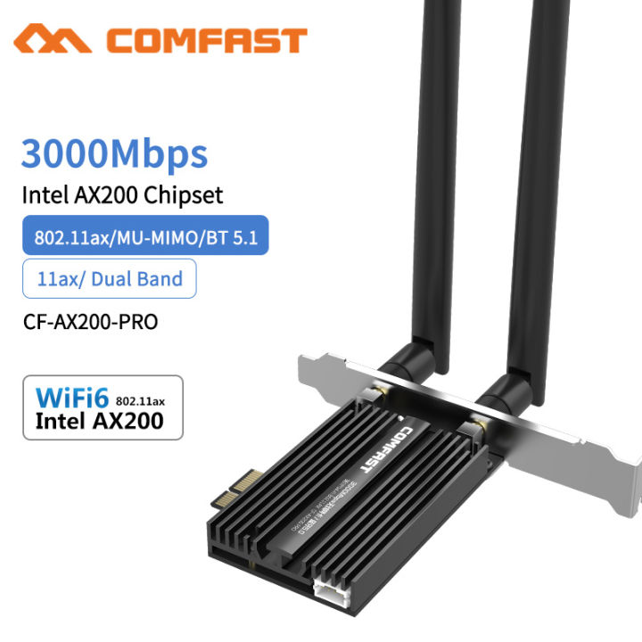 Comfast 1800/3000Mbps Dual Band Wireless Desktop PCIe For Intel AX180 AX200 Pro Card 802.11ax 2 ...