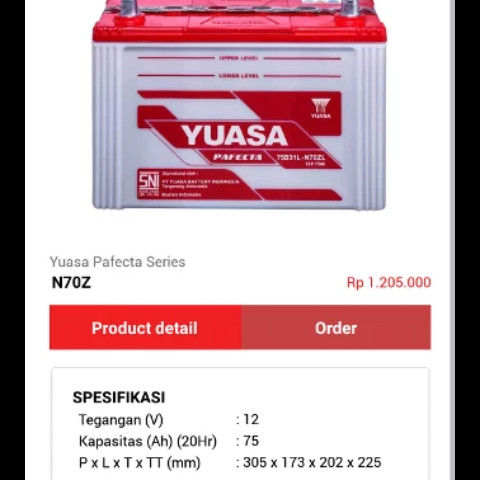 Aki accu yuasa n70zl 12v 75ah | Lazada Indonesia
