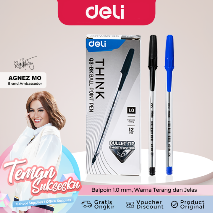 PULPEN BALLPOINT DELI THINK Q1-BK 0.7MM 1 LUSIN / BOLPOIN / PEN ...