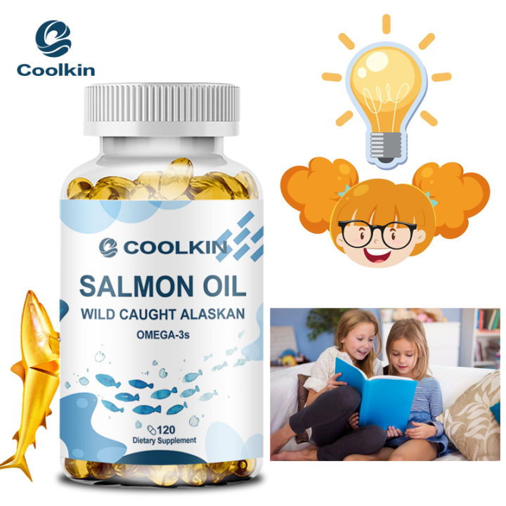 COOLKIN SALMON OIL Capsules, Omega-3 Wild Alaskan Salmon Fish Oil ...