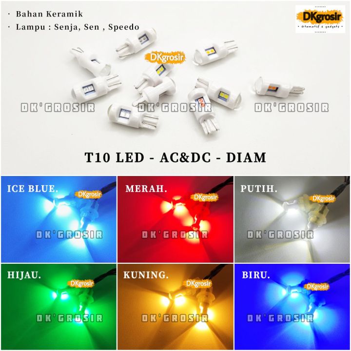 Lampu LED T10 AC DC 12volt 6 titik led senja, sen, speedo mode Diam ...